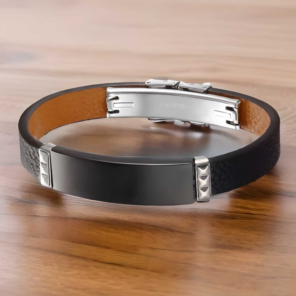 Bracelet personnalisable cuir gourmette cadeau homme - 2266
