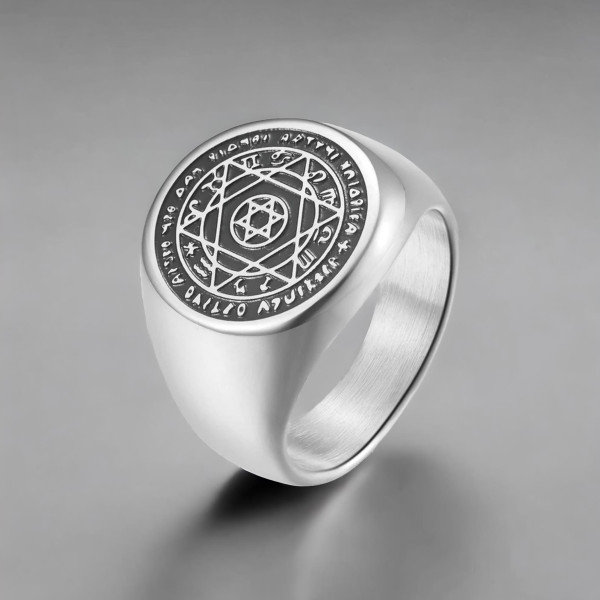 Men's Stainless Steel Signet Ring with Star of David - Ideal Gift - 2815