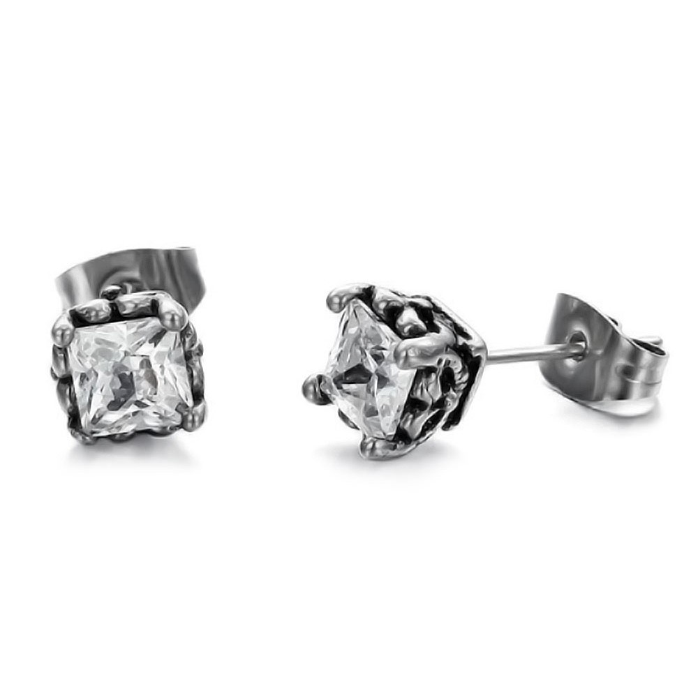 Men's Stainless Steel Cubic Zirconia Inlay Stud Earrings - BijouxStore ...
