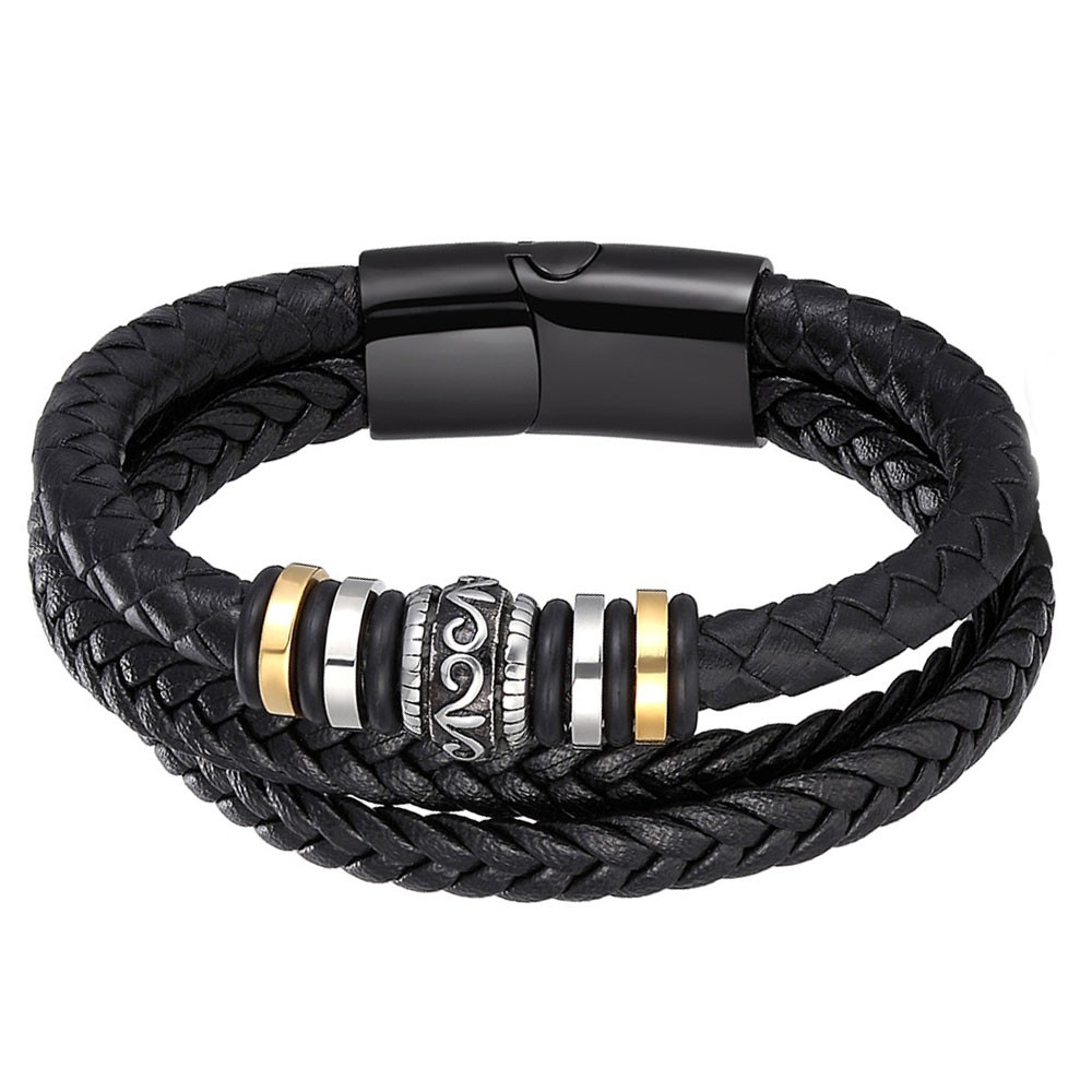 Mens Black Braided Leather Celtic Steel Bracelet Bijouxstore Webid