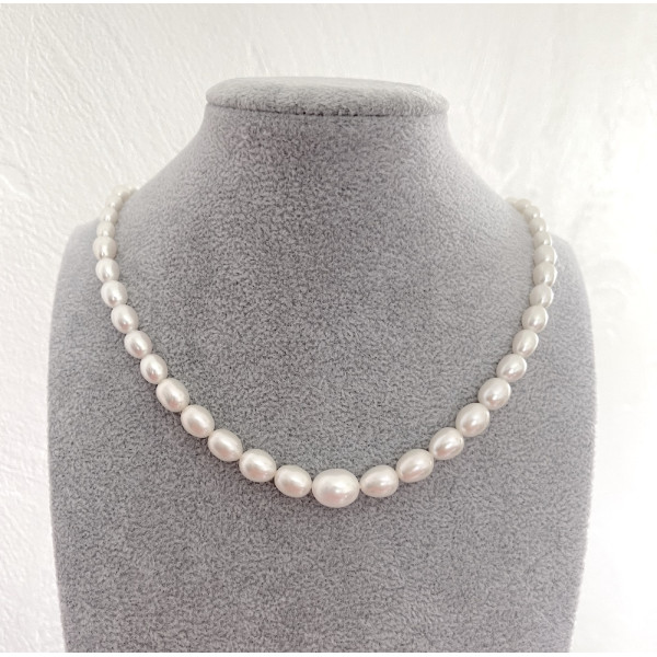 Aaa White Oval Freshwater Pearl Necklace 5 10mm 925 Silver Clasp