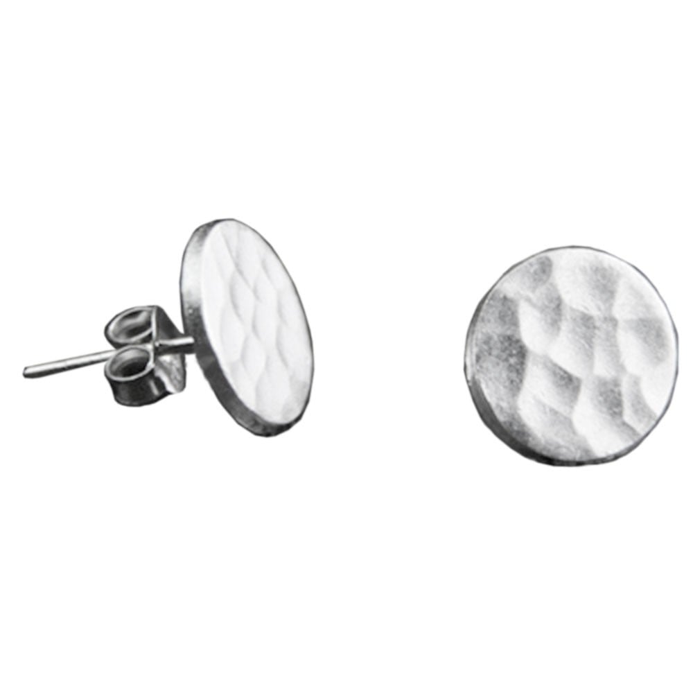 hammered round silver stud earrings, gift for men and women - webid:2203